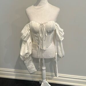 Miss Circle | Tops | Miss Circle White Long Sleeve Textured Corset Top ...